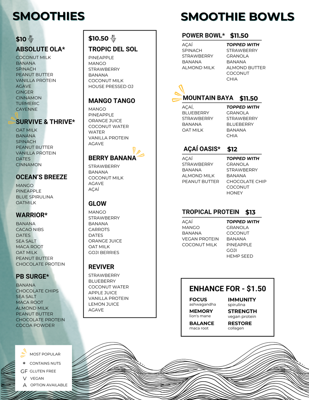 Ola Juice Bar Menu — Ola Juice Bar