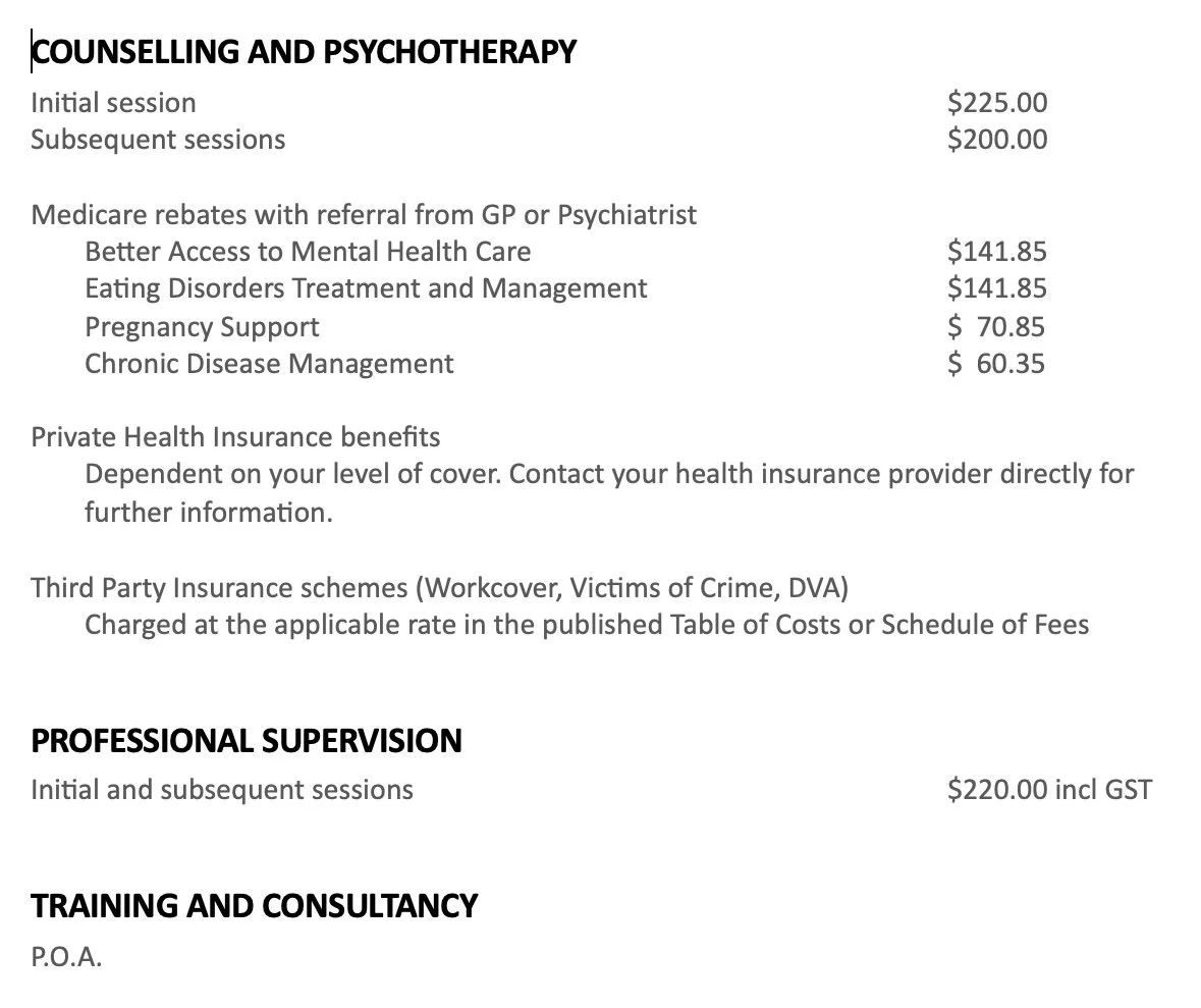 Fees — Caitlin Mullins Psychology