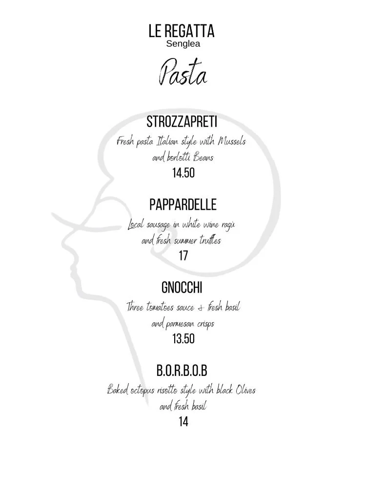 Menu — LE REGATTA RESTAURANT