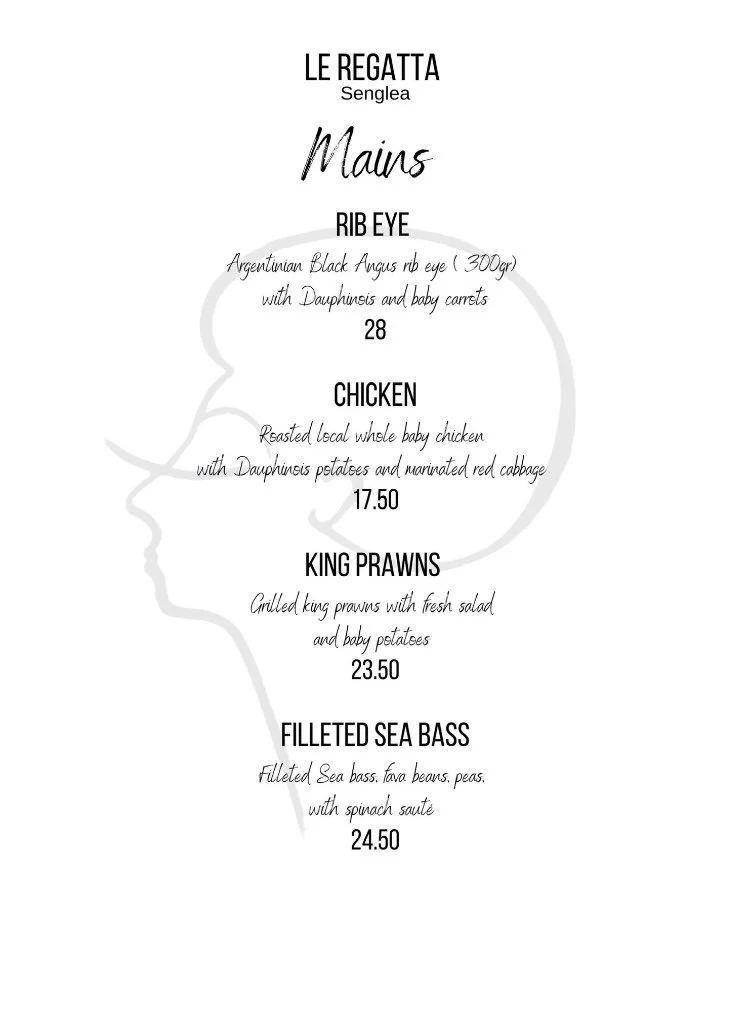 Menu — LE REGATTA RESTAURANT