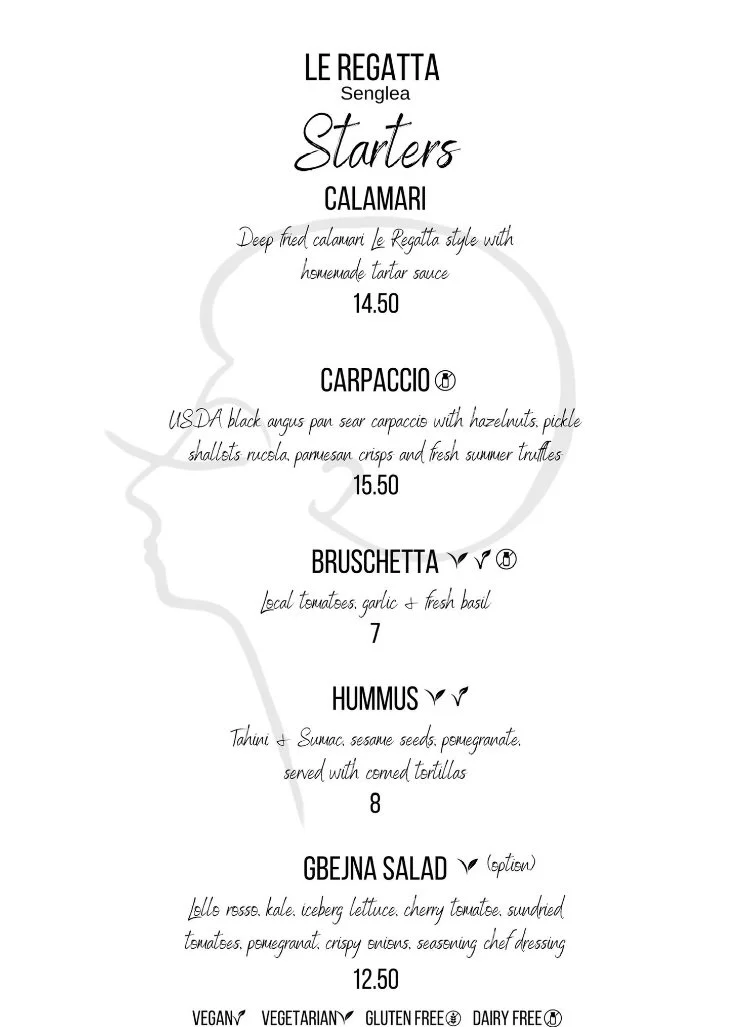 Menu — LE REGATTA RESTAURANT