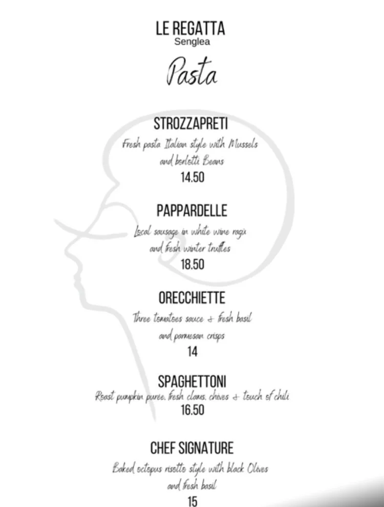 Menu — LE REGATTA RESTAURANT
