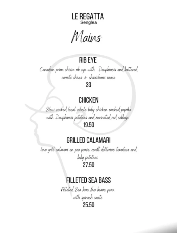Menu — LE REGATTA RESTAURANT