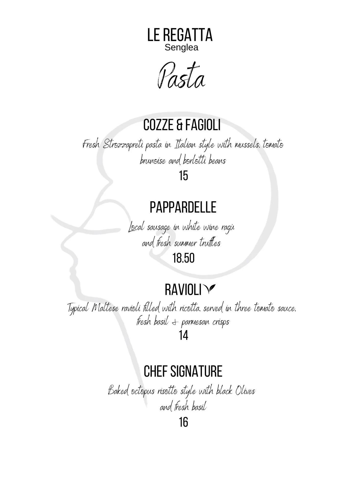 Menu — LE REGATTA RESTAURANT