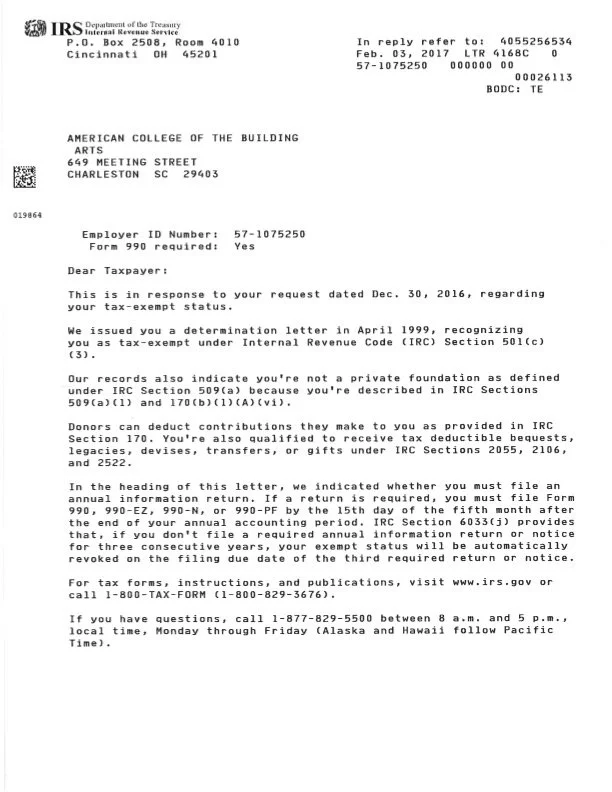 501c3 — American College of the Building Arts