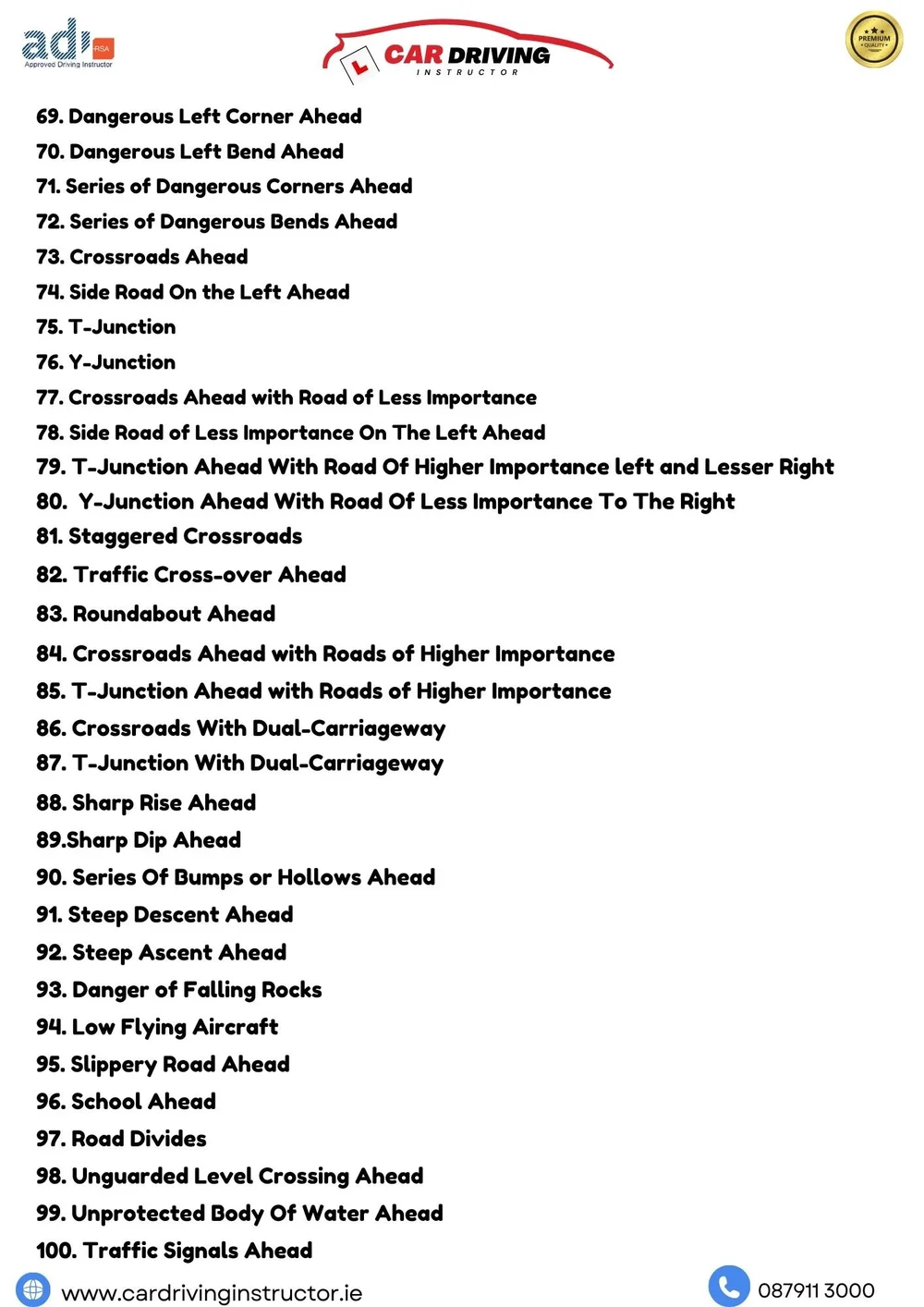 Road Signs — Car Driving Instructor