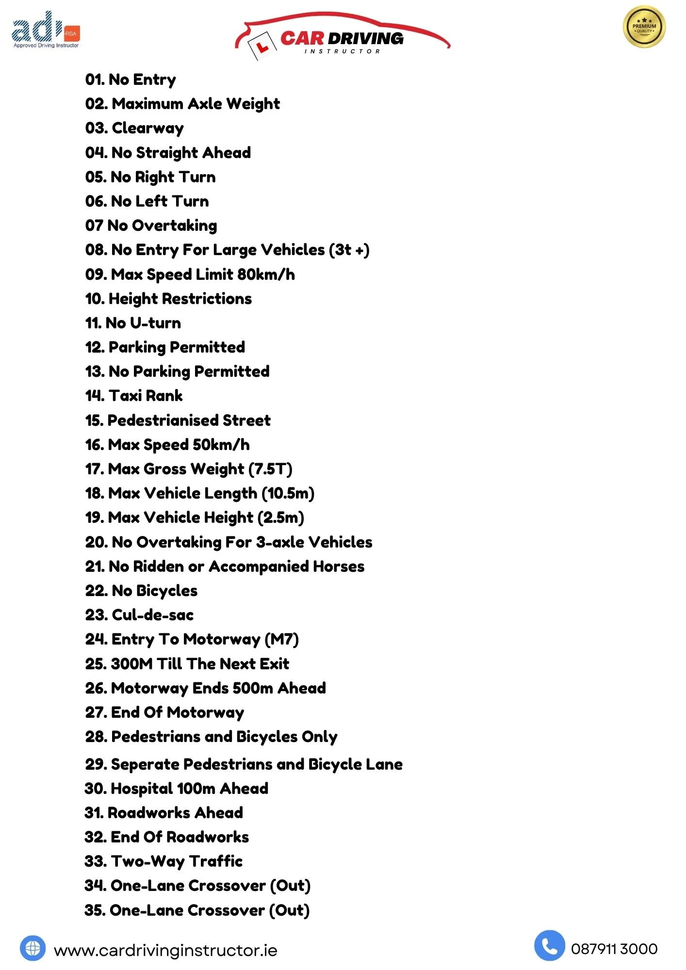 Road Signs — Car Driving Instructor