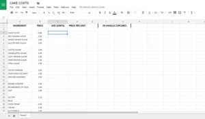 Create your own cake costs spreadsheet: tutorial — Bake This Happen