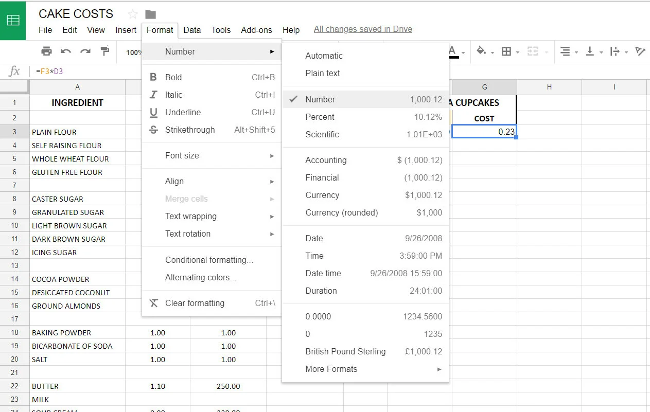 Create your own cake costs spreadsheet: tutorial — Bake This Happen