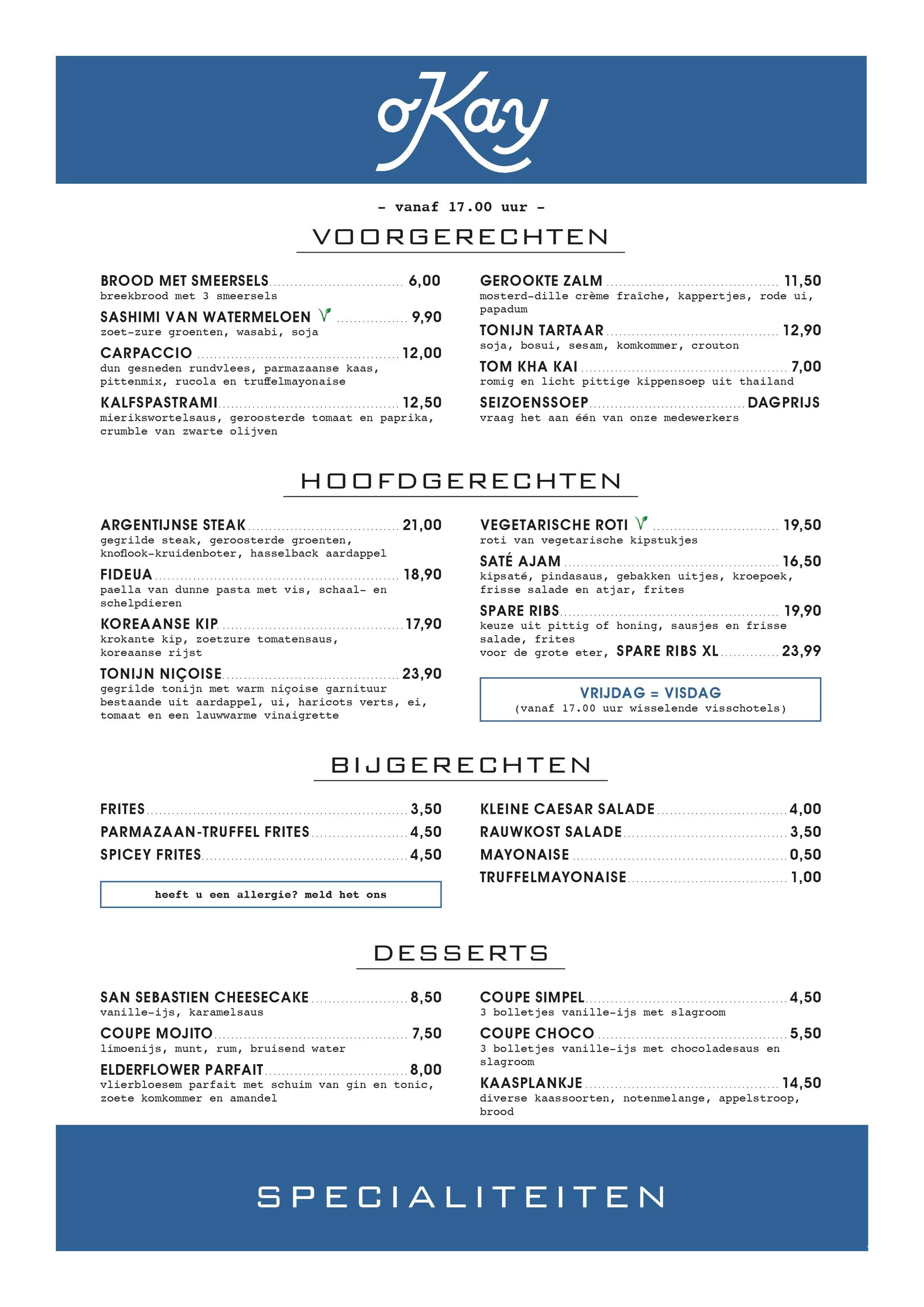 Menukaart - Restaurant Café oKay | Rotterdam