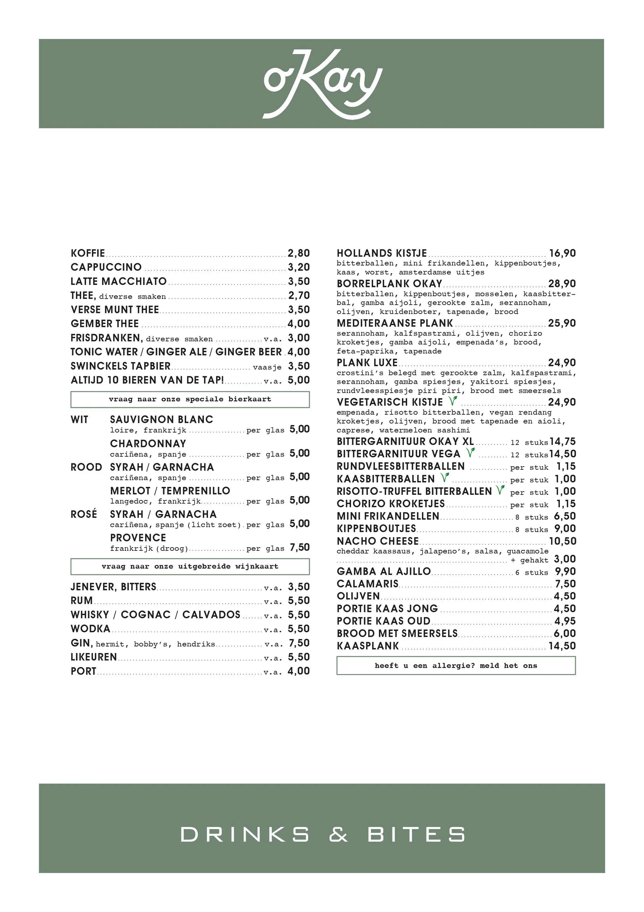 Menukaart - Restaurant Café oKay | Rotterdam