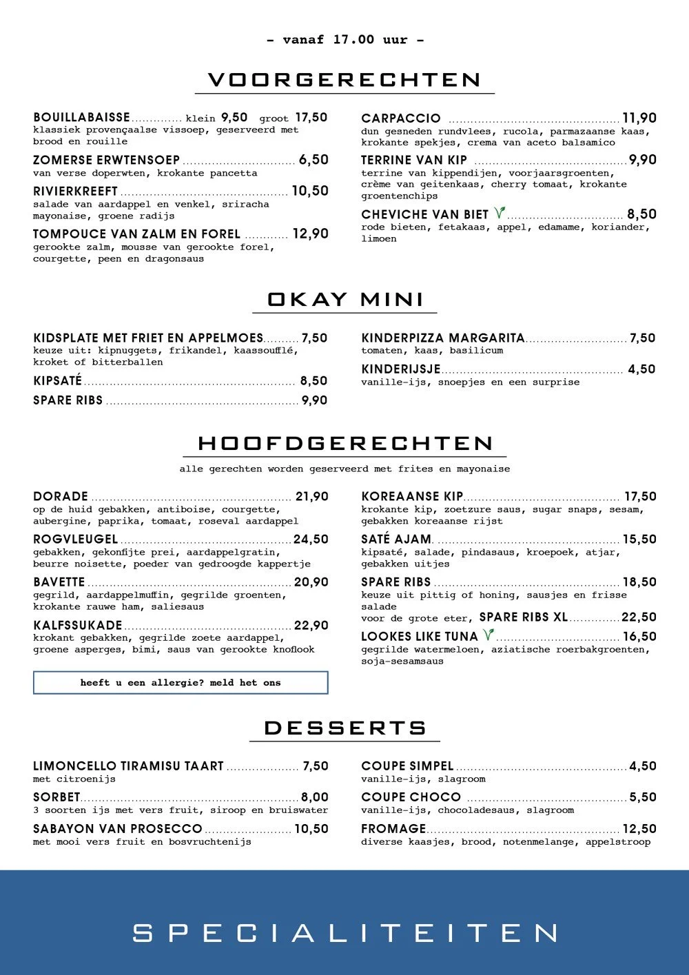 Menukaart - Restaurant Café oKay | Rotterdam