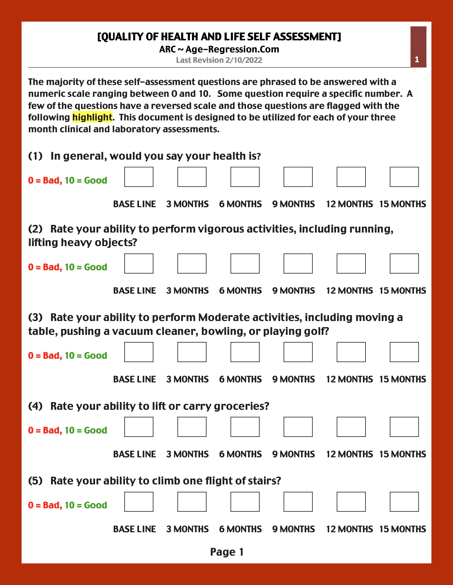 1) QUALITY OF LIFE — AGE-REGRESSION.COM