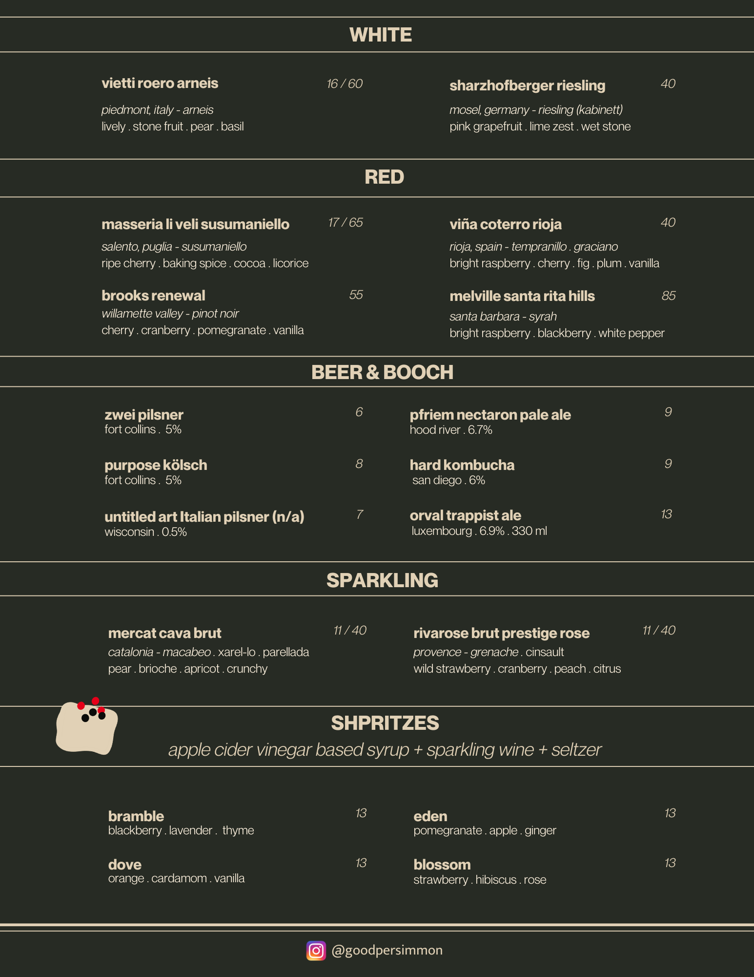 Menu at Persimmon — Persimmon