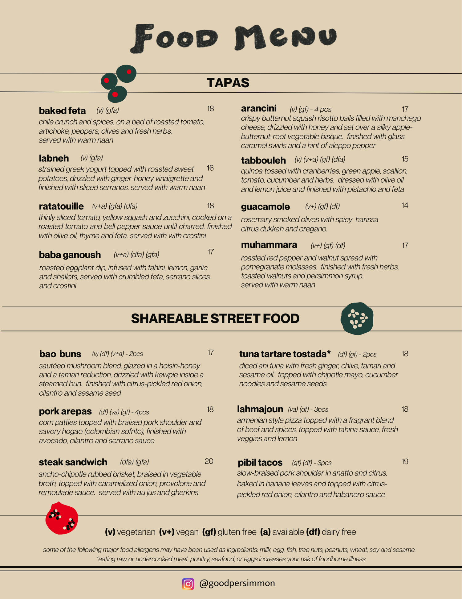 Menu at Persimmon — Persimmon