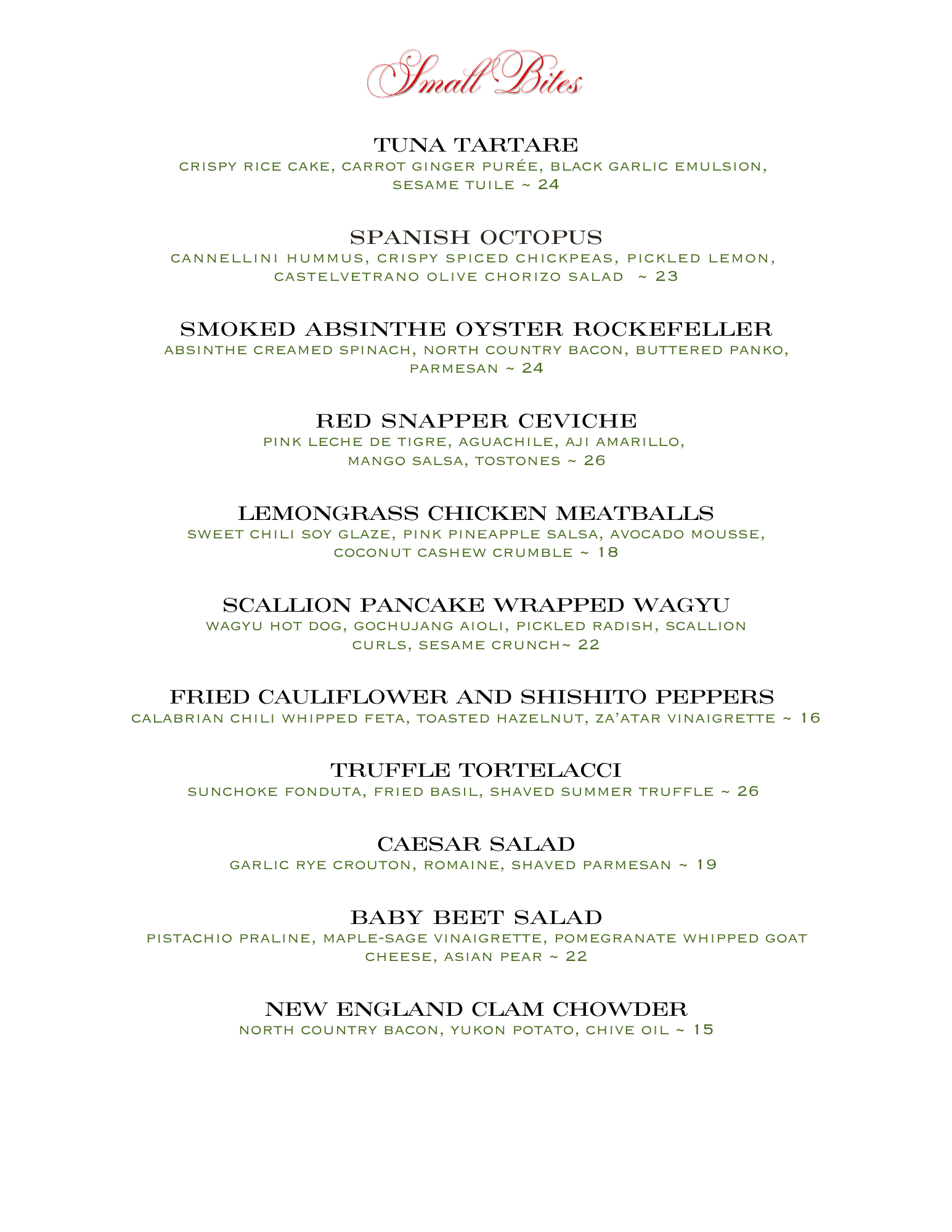 Brunch & Dinner Menus — 1928 Beacon Hill
