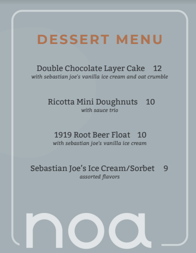 Menu — noa Minneapolis