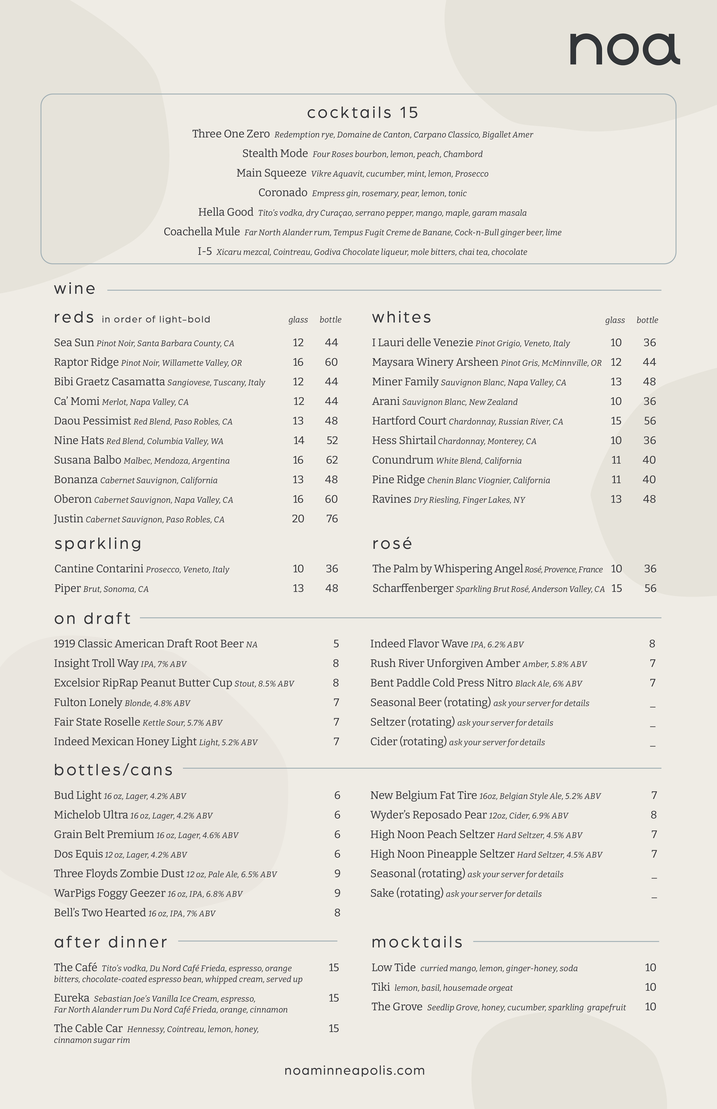 Menu — noa Minneapolis