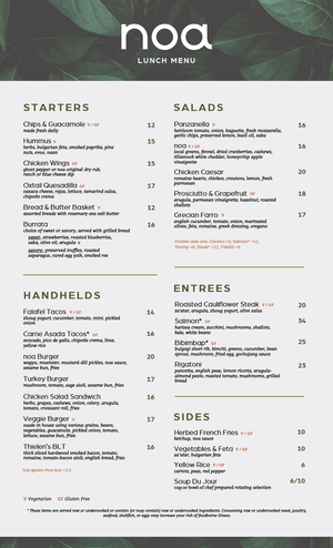 Menu — noa Minneapolis