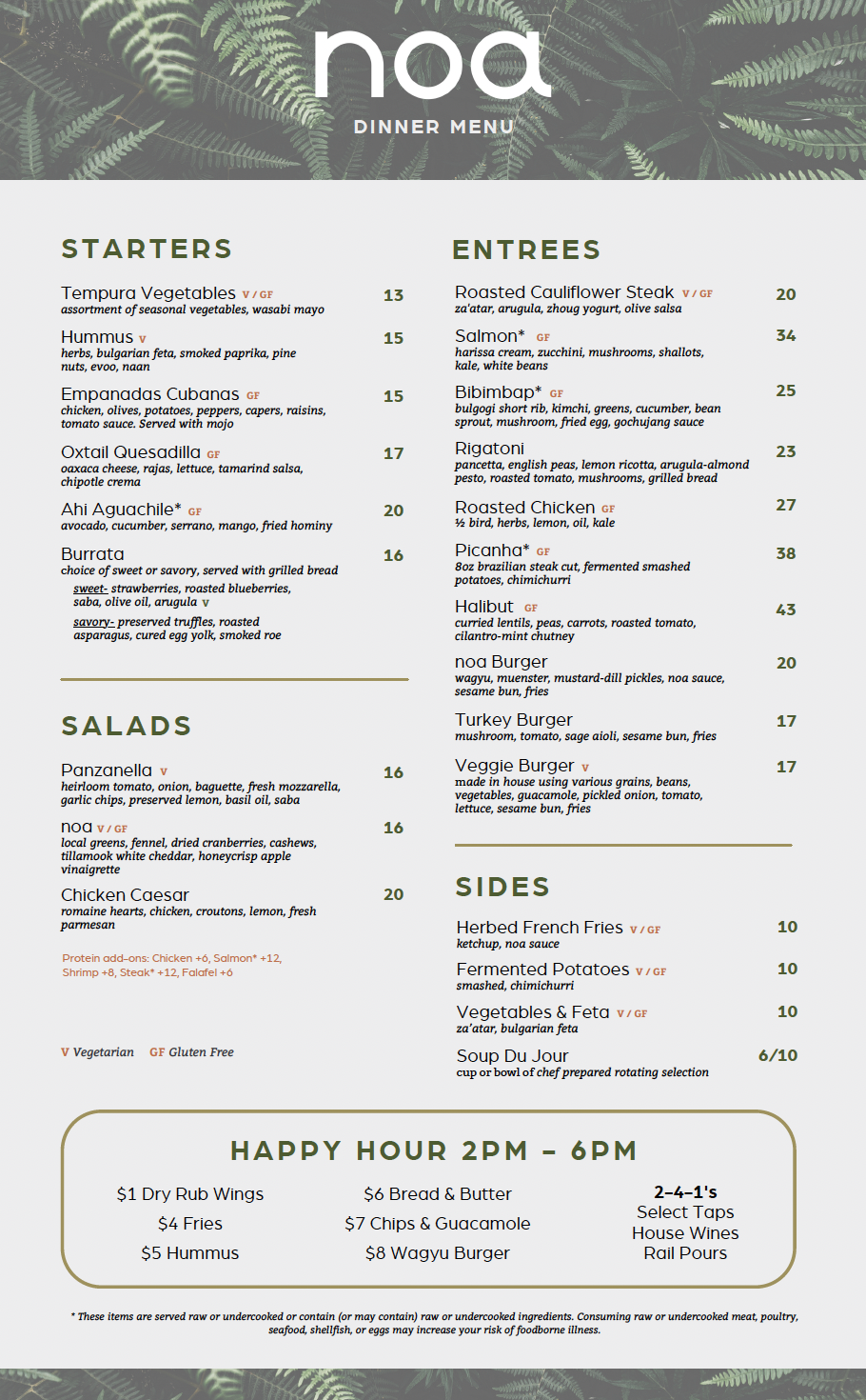 Menu — noa Minneapolis