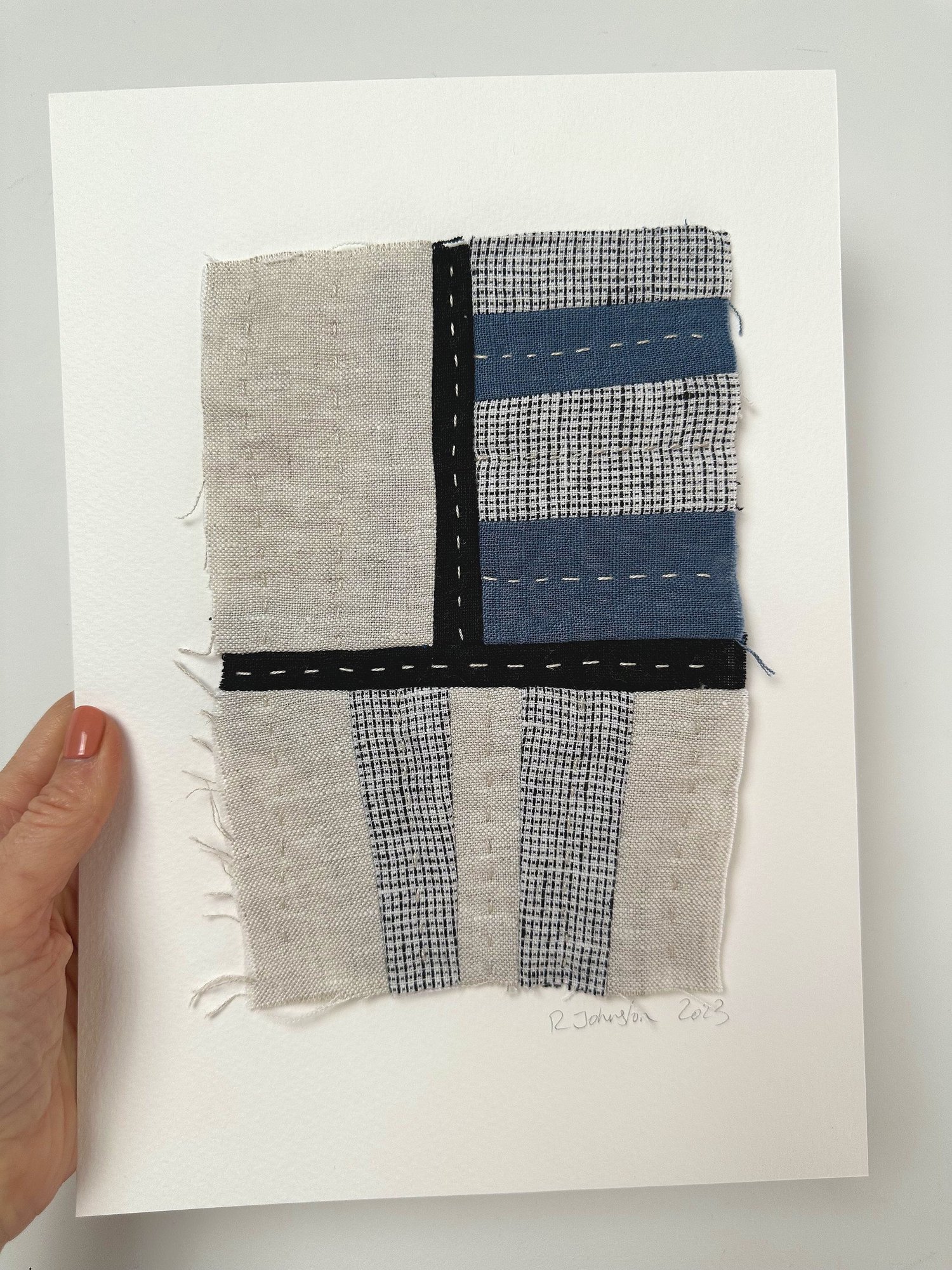 Blue Lines - fabric and stitch drawing — Rebekah Johnston Textile Artist