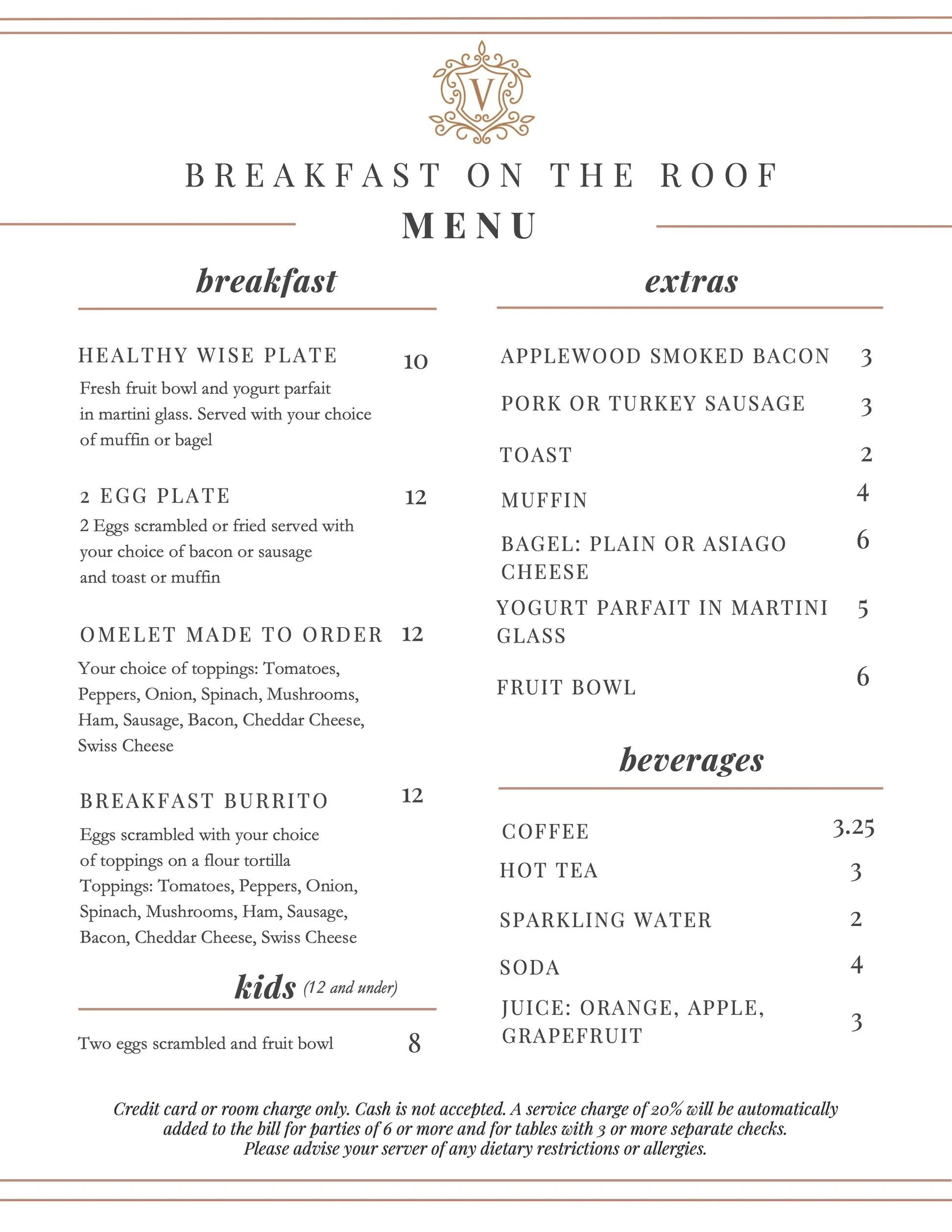 Breakfast on the Roof Menu — The Virginian Hotel: Downtown Lynchburg Hotel