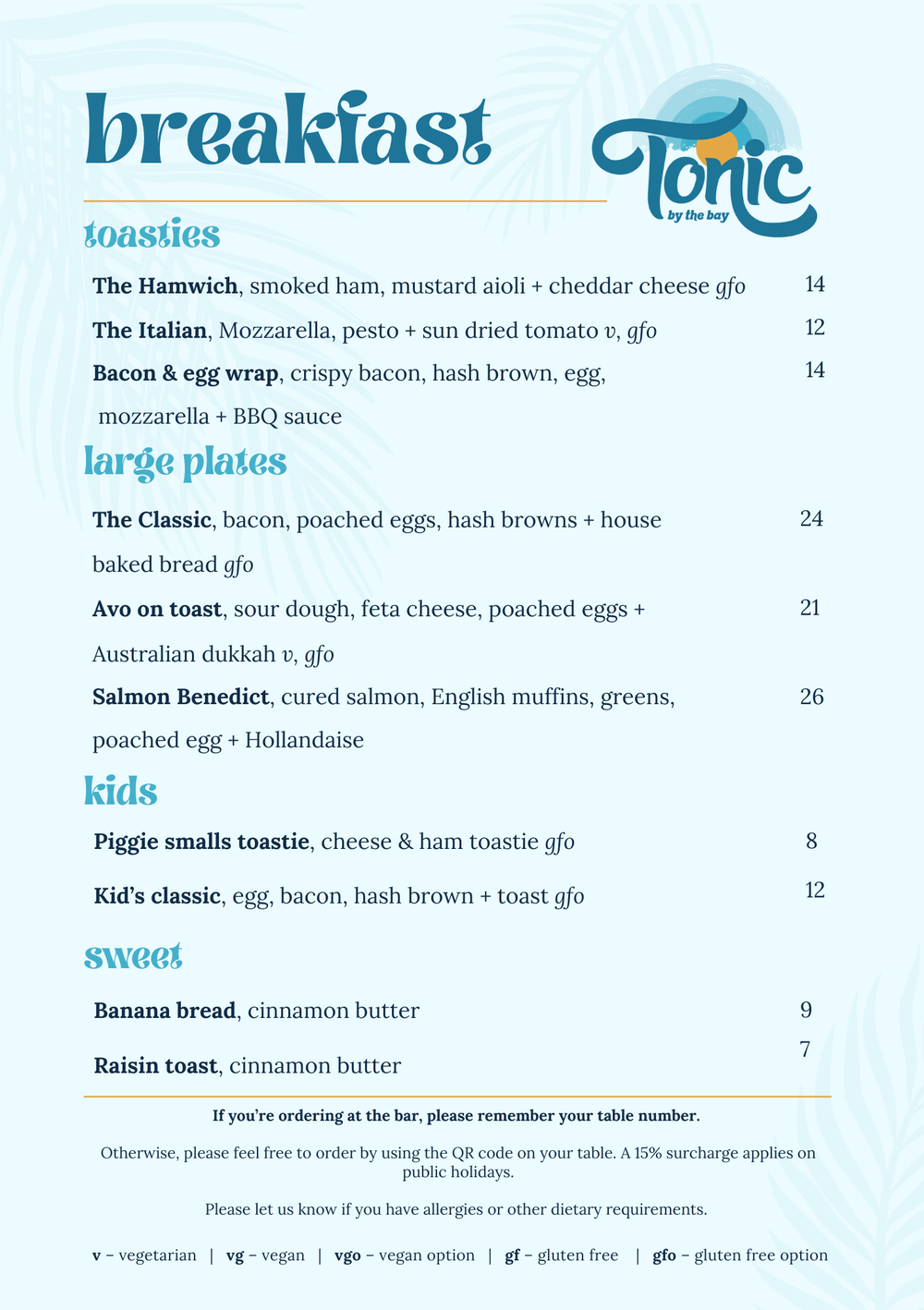 Menu — Tonic By The Bay