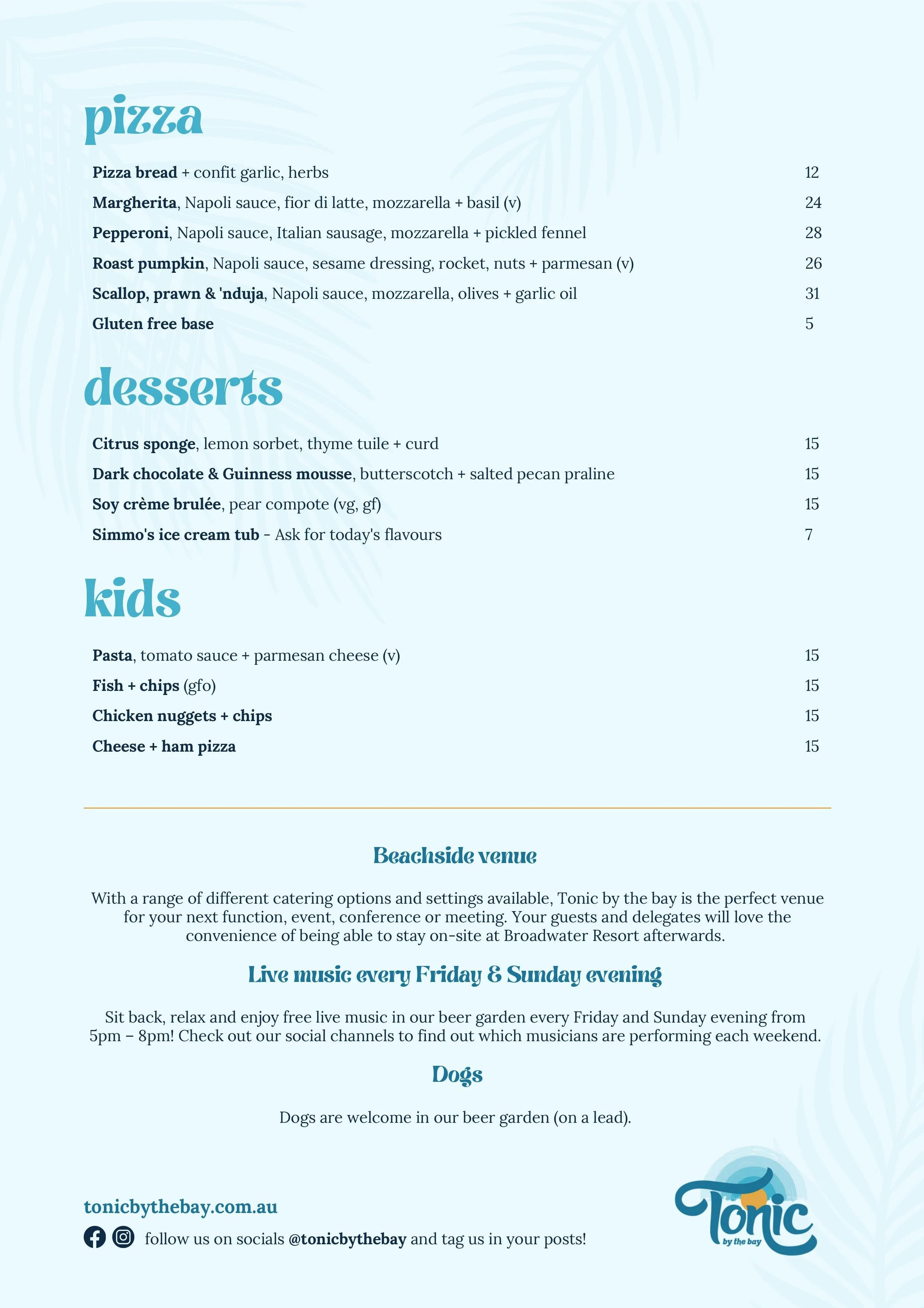 Menu — Tonic By The Bay