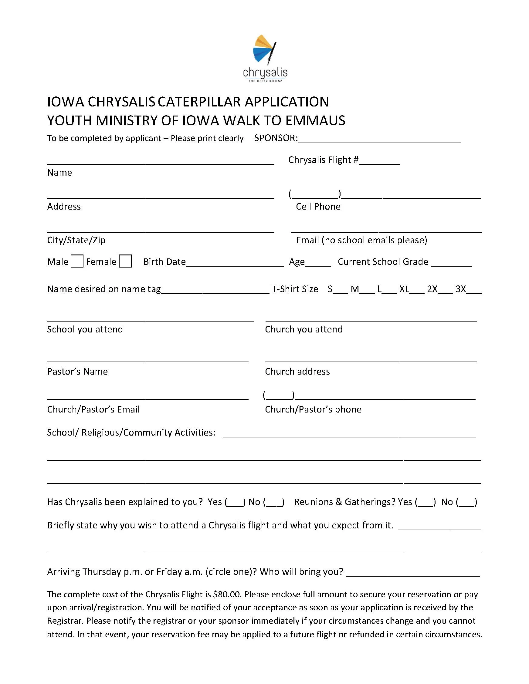 Chrysalis Caterpillars & Sponsors — Iowa Walk To Emmaus