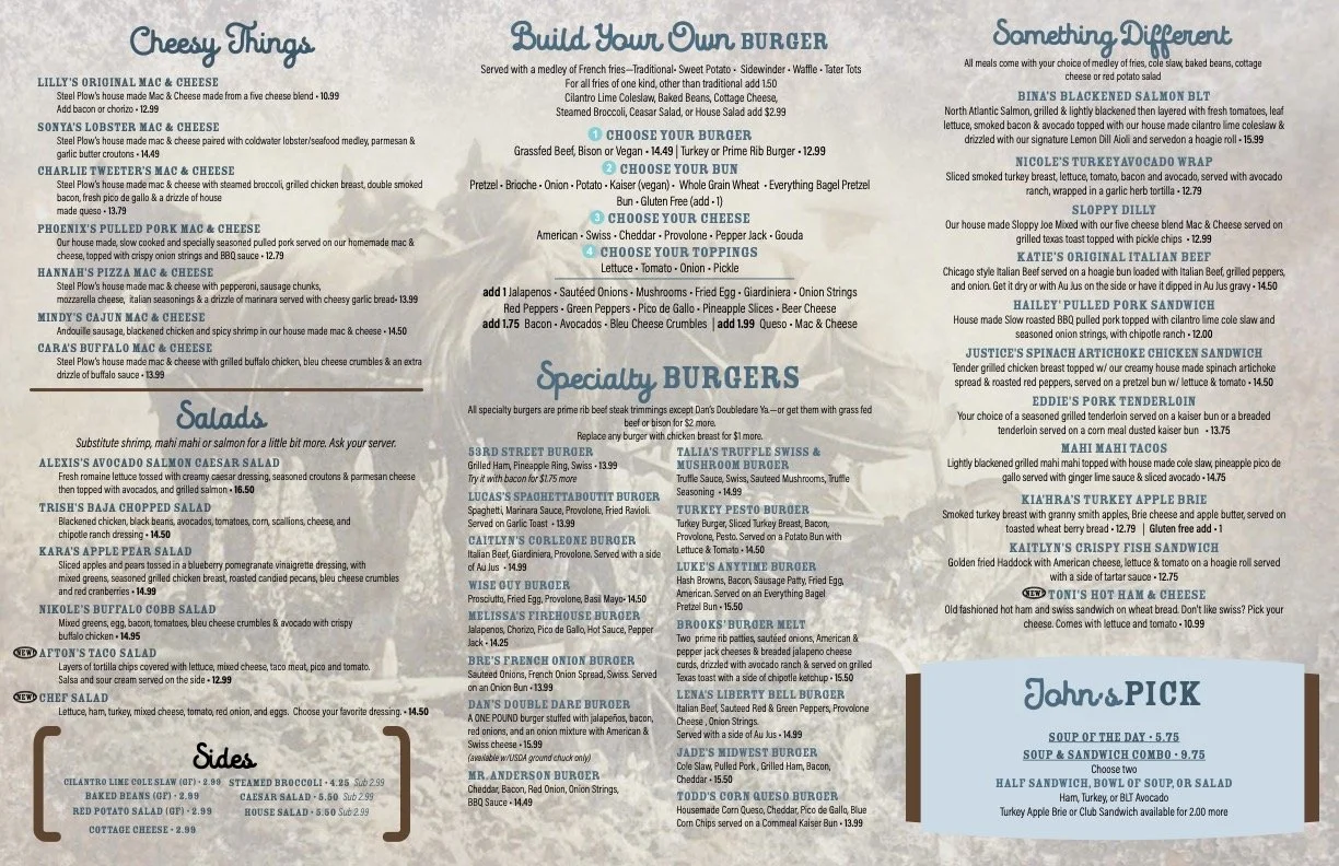 Menu — Steel Plow Burger Company