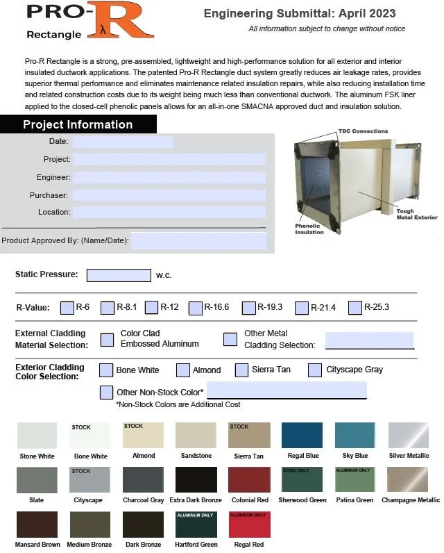 Pro-R Duct Product Literature | Spec Sheets, Quote Submittal Forms for ...