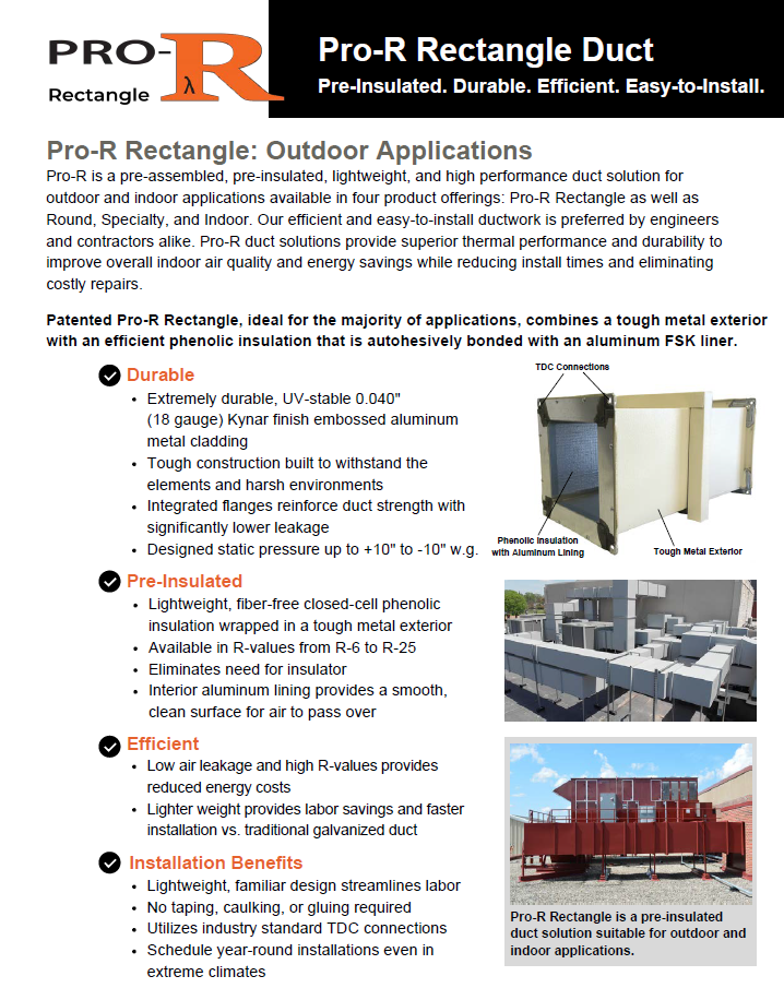 Pro-R Duct Product Literature | Spec Sheets, Quote Submittal Forms for ...