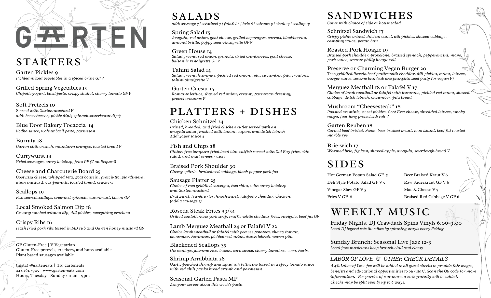 Menus — Garten