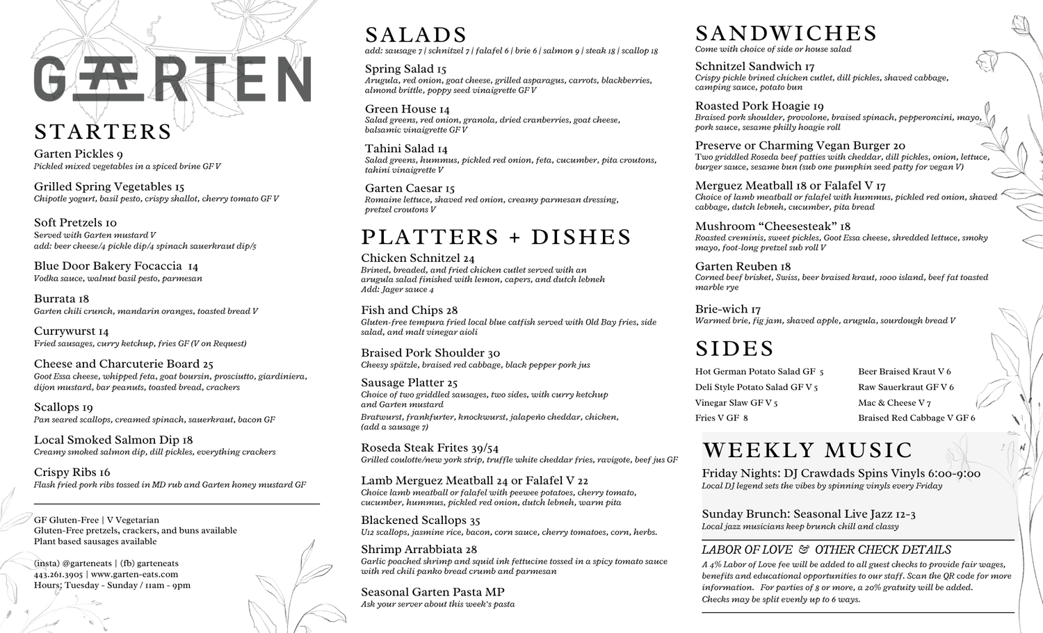 Menus — Garten