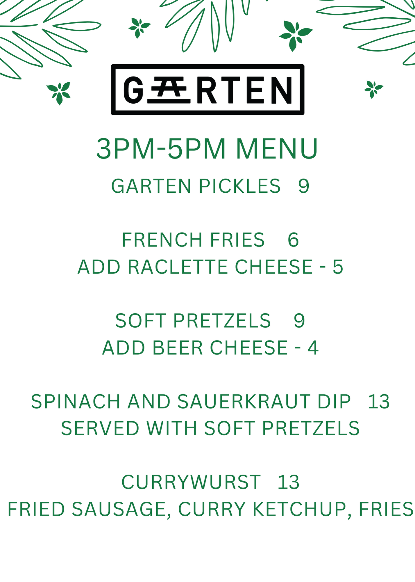 Menus — Garten