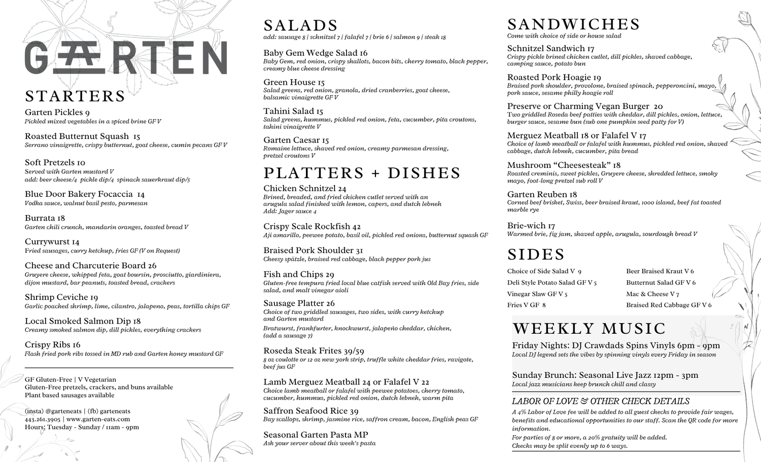 Menus — Garten