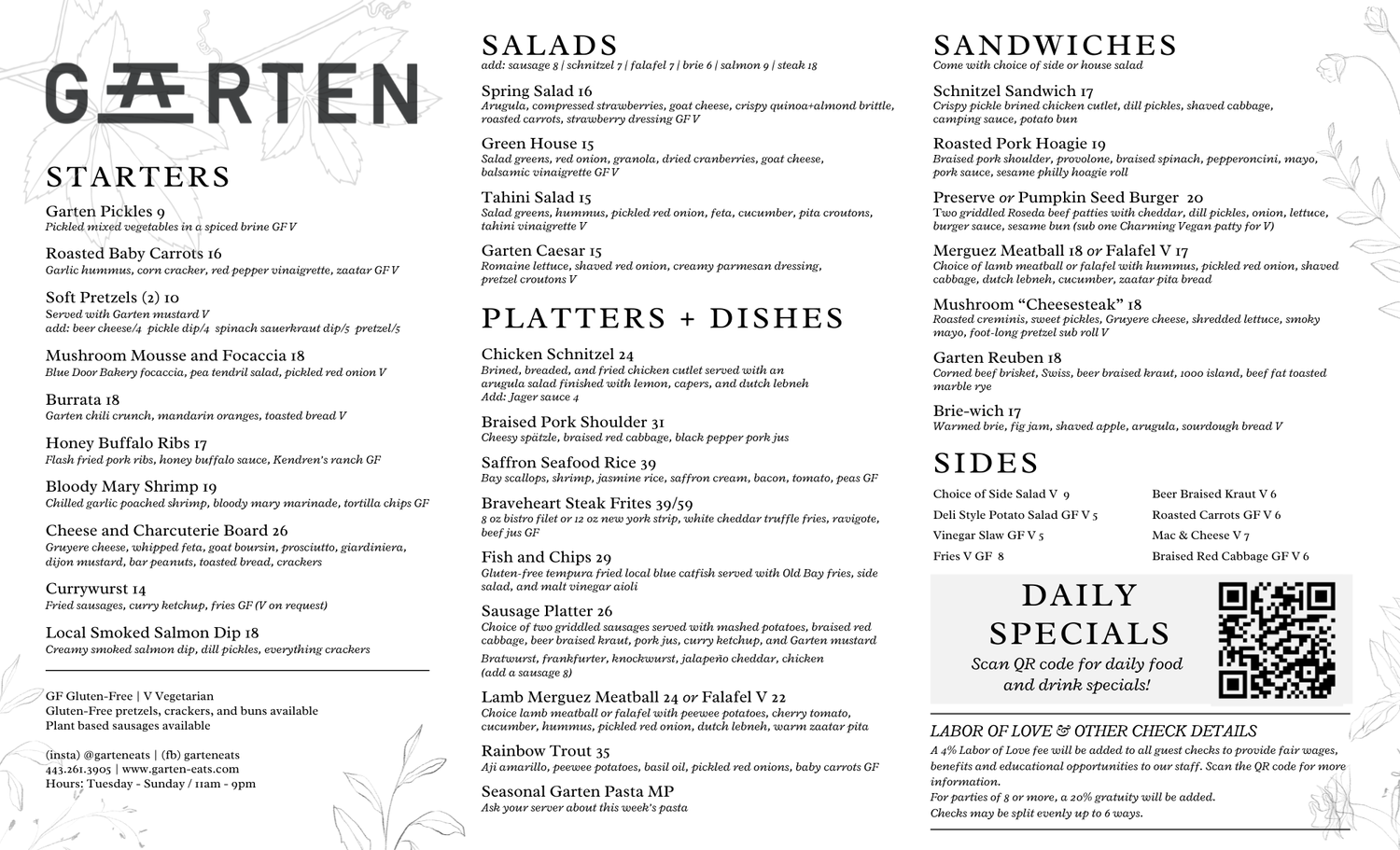 Menus — Garten