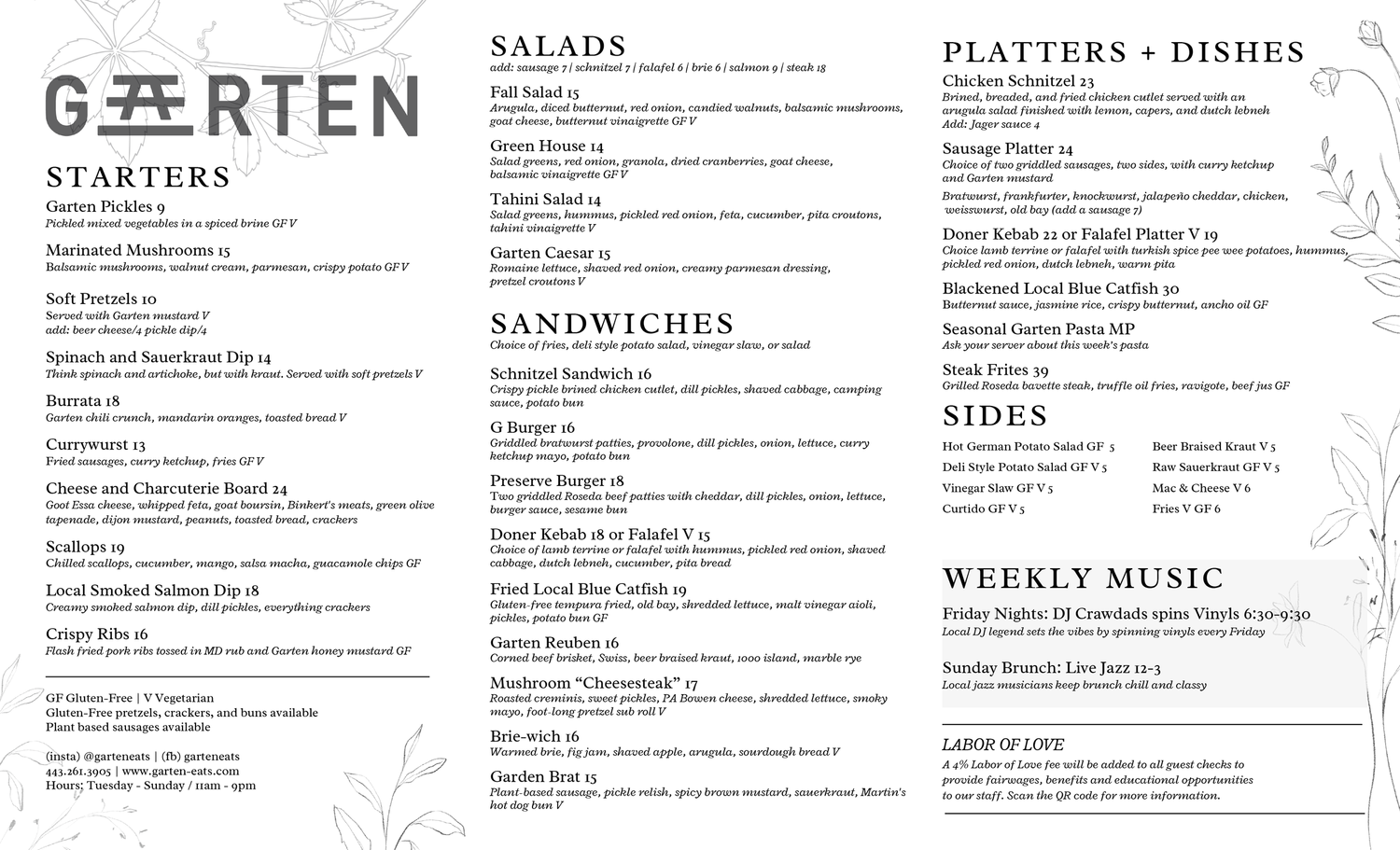 Menus — Garten