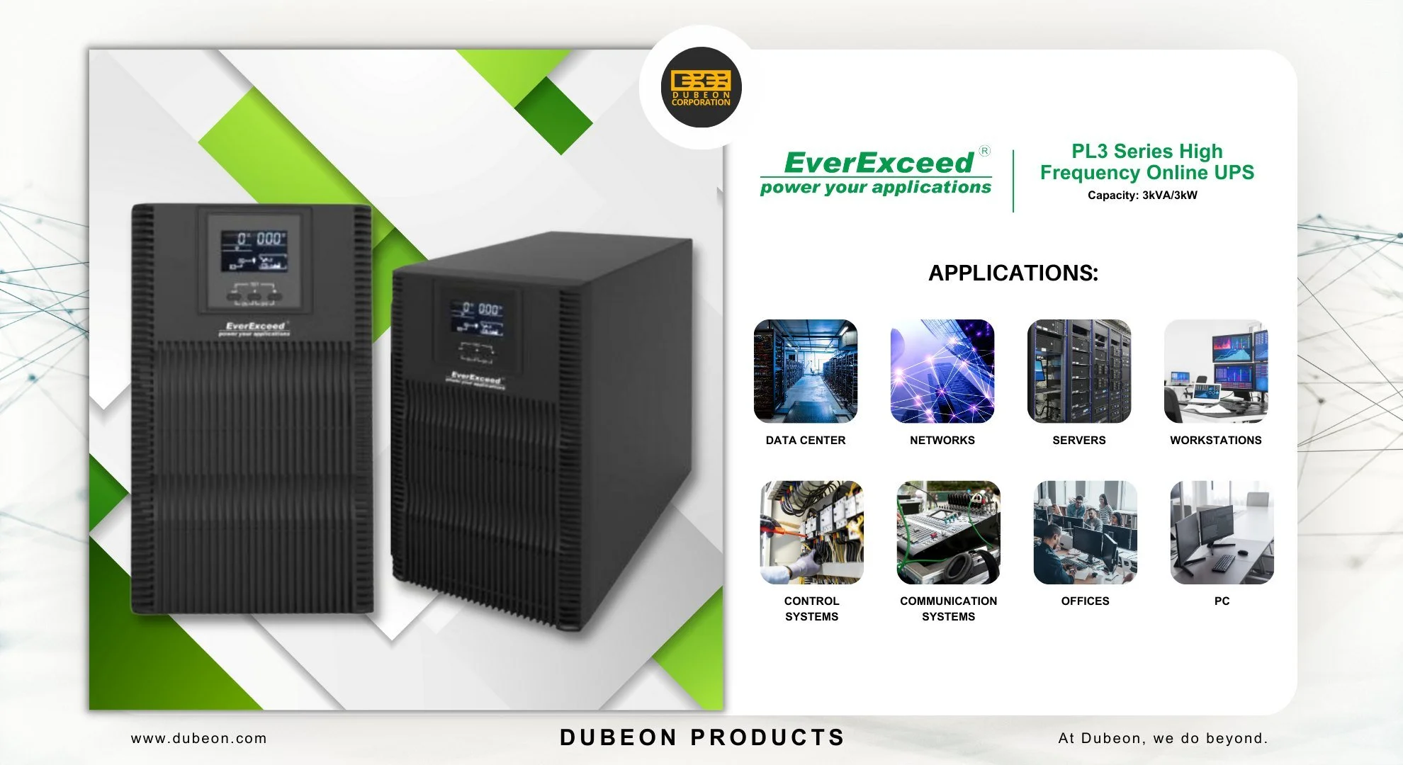 EverExceed PL3-3KVA Uninterruptible Power Supply — DuBeon Corporation