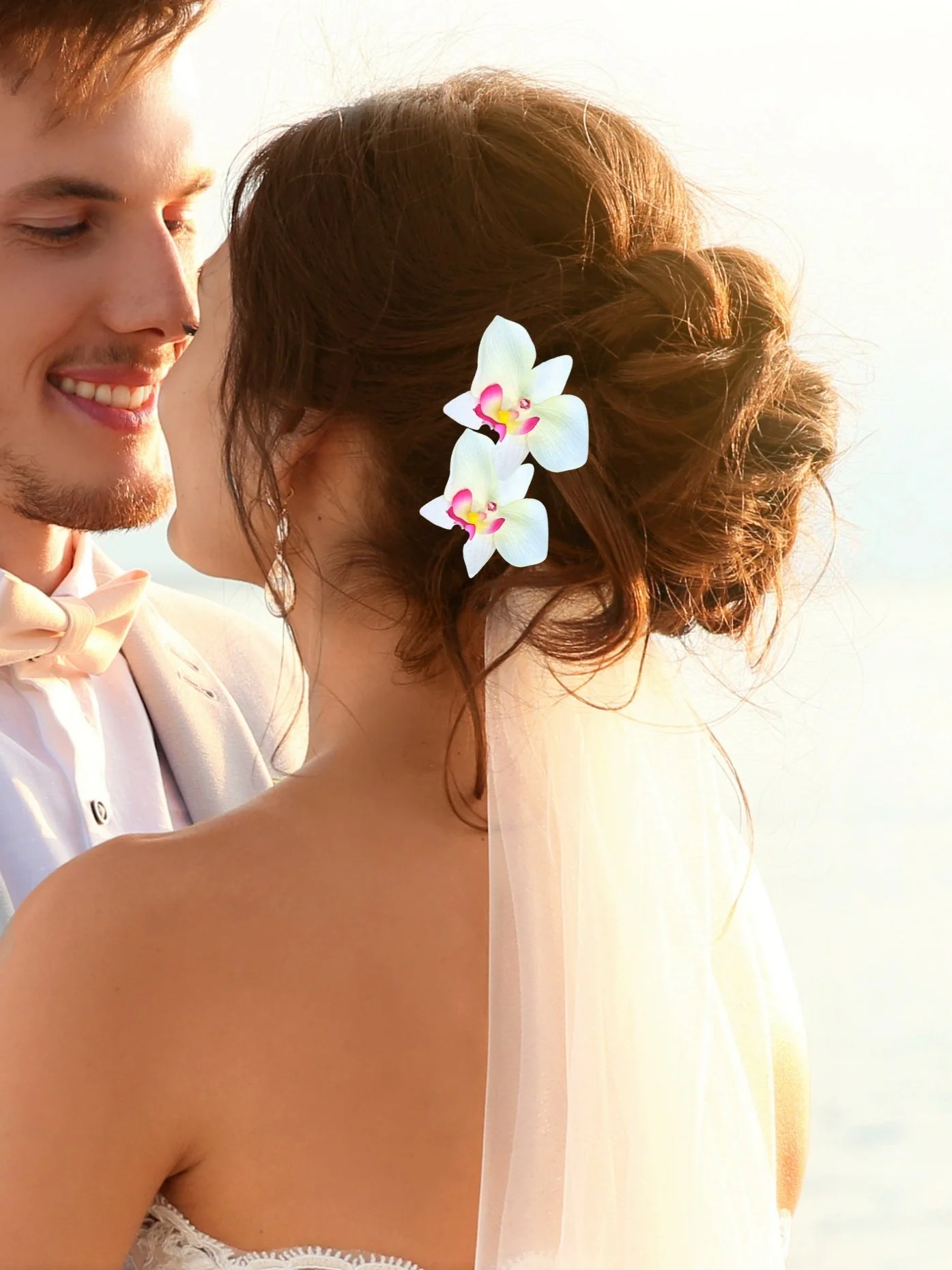 Silk purple dendrobium orchid hair pins with Swarovski crystal or ...