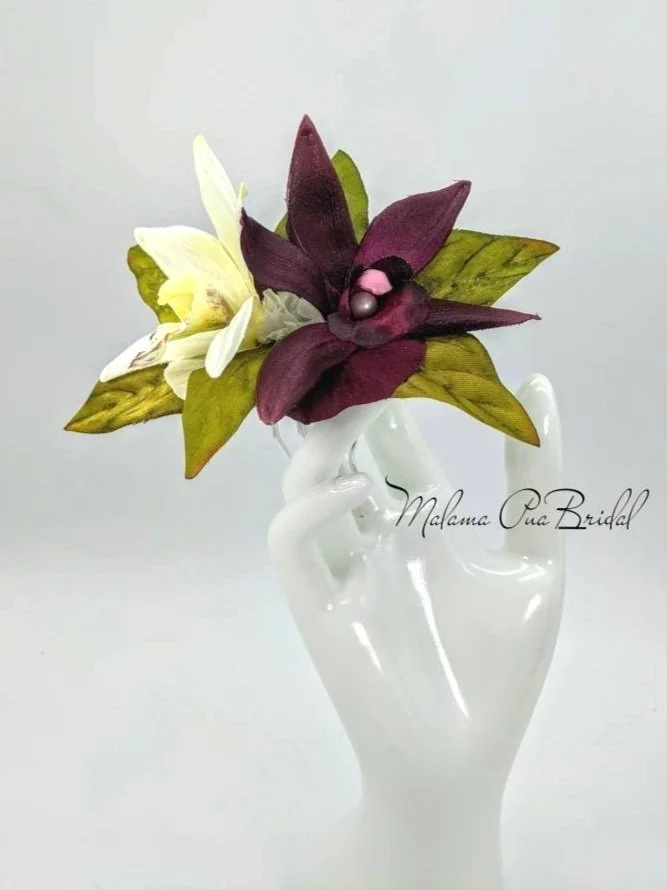 Silk purple dendrobium orchid hair pins with Swarovski crystal or ...