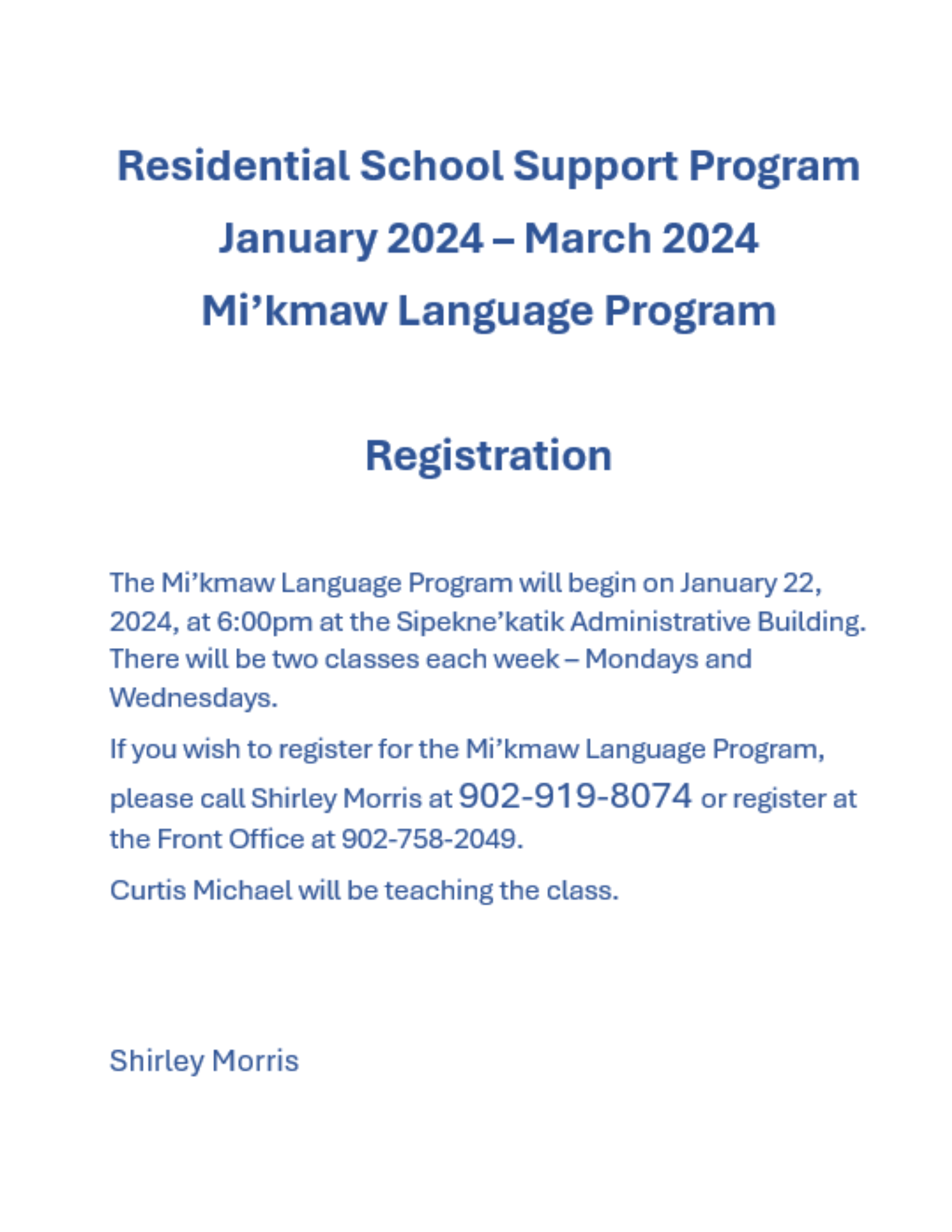 Mi’kmaw Language Program hosted by Residential School Support Program — Sipekne'katik