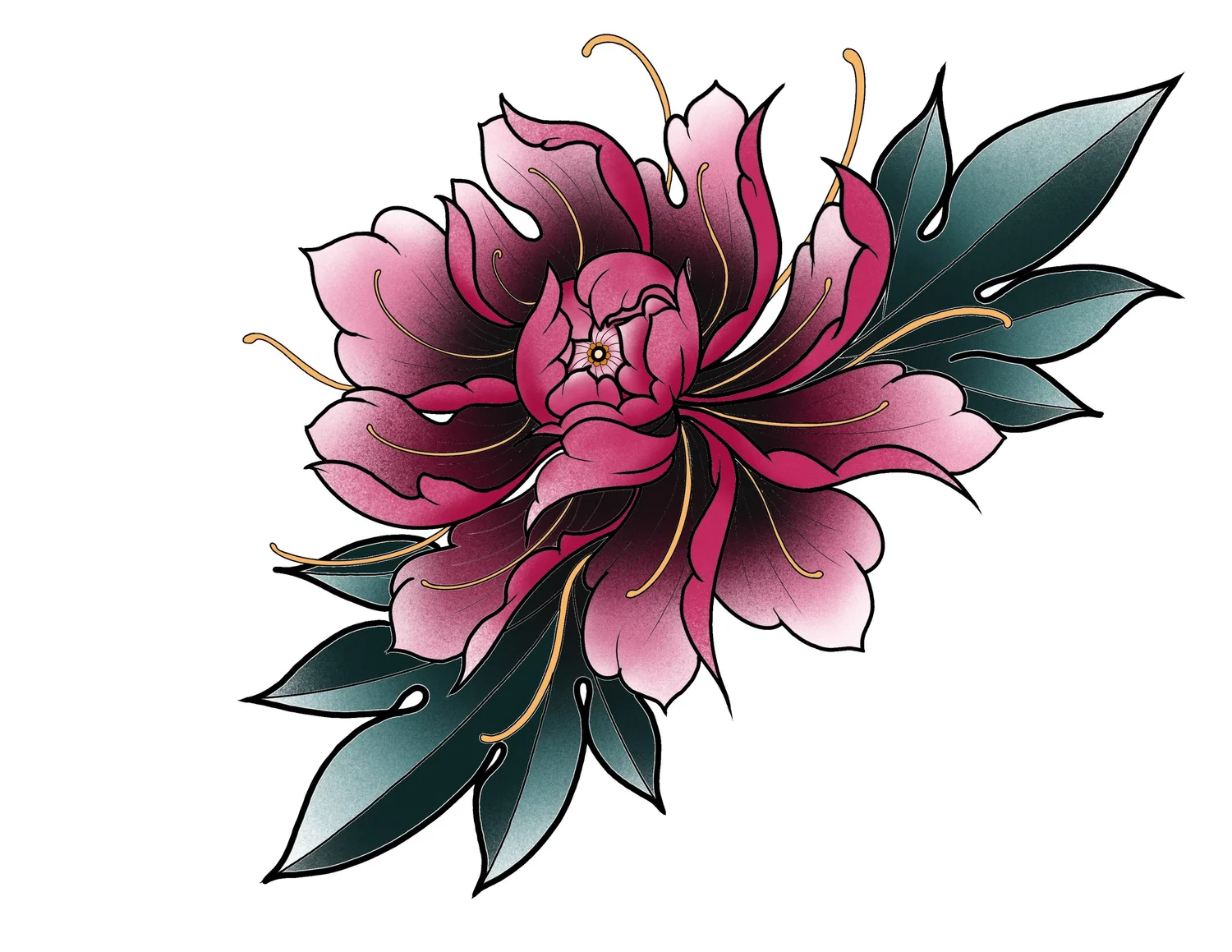 Neo trad peony tattoo - Bronctattooaus.com