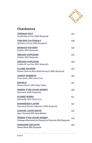 Menu — Chez Noir | Carmel-by-the-Sea, CA