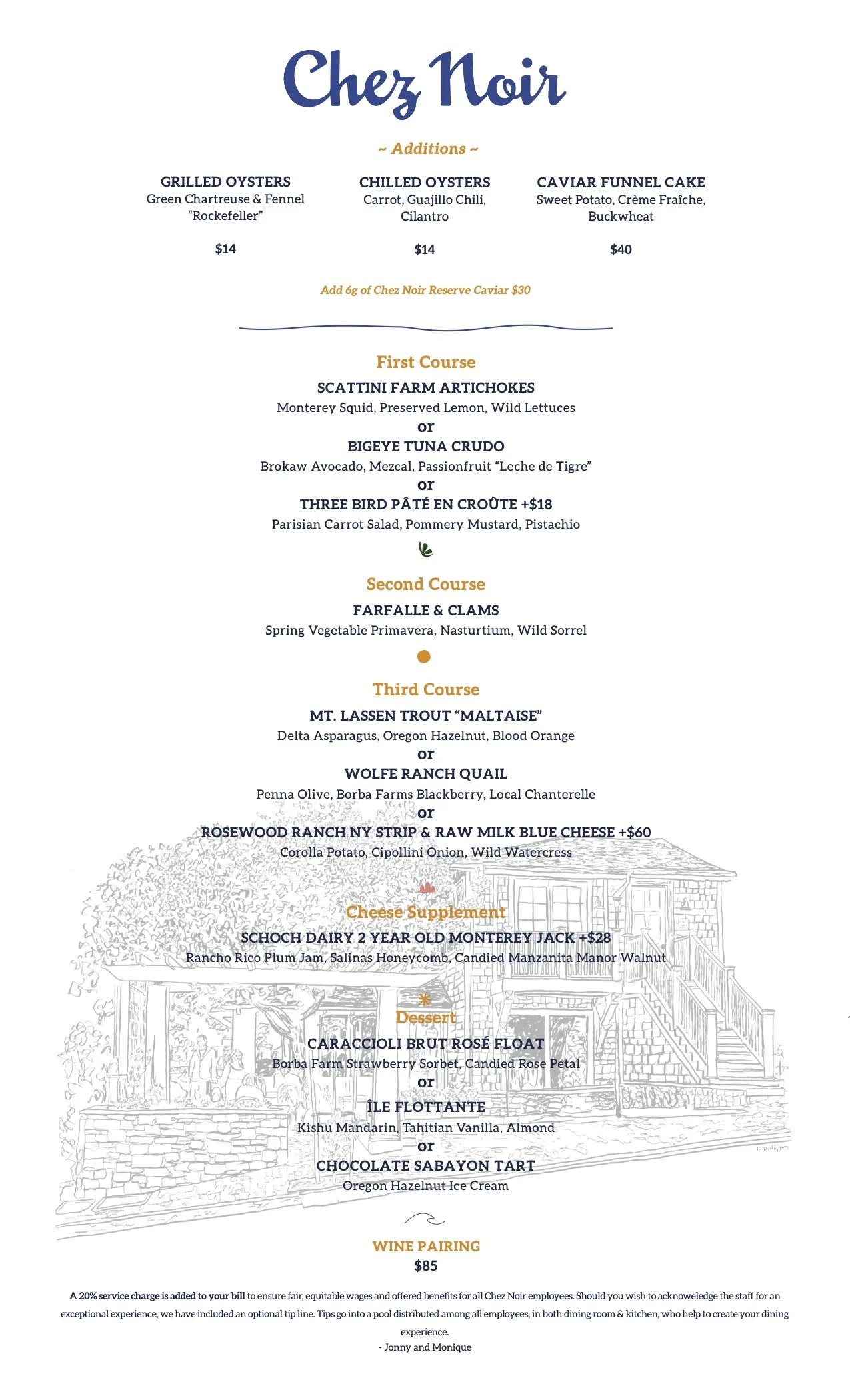 Menu — Chez Noir | Carmel-by-the-Sea, CA