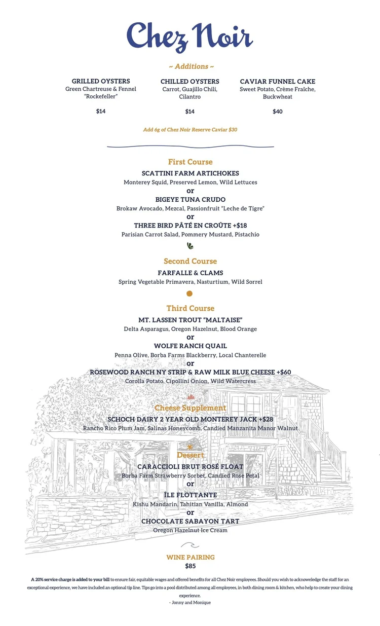 Menu — Chez Noir | Carmel-by-the-Sea, CA