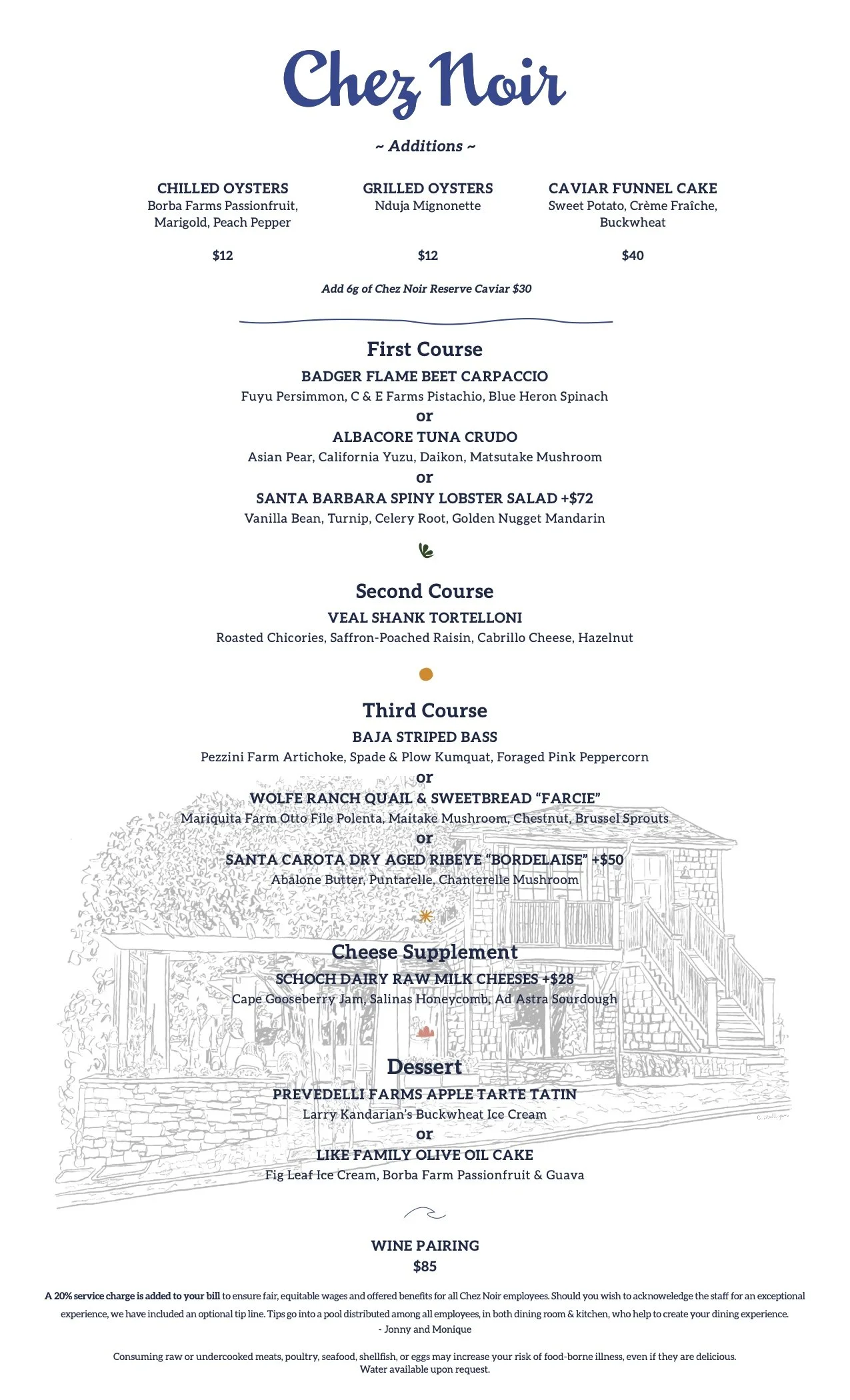 Menu — Chez Noir | Carmel-by-the-Sea, CA