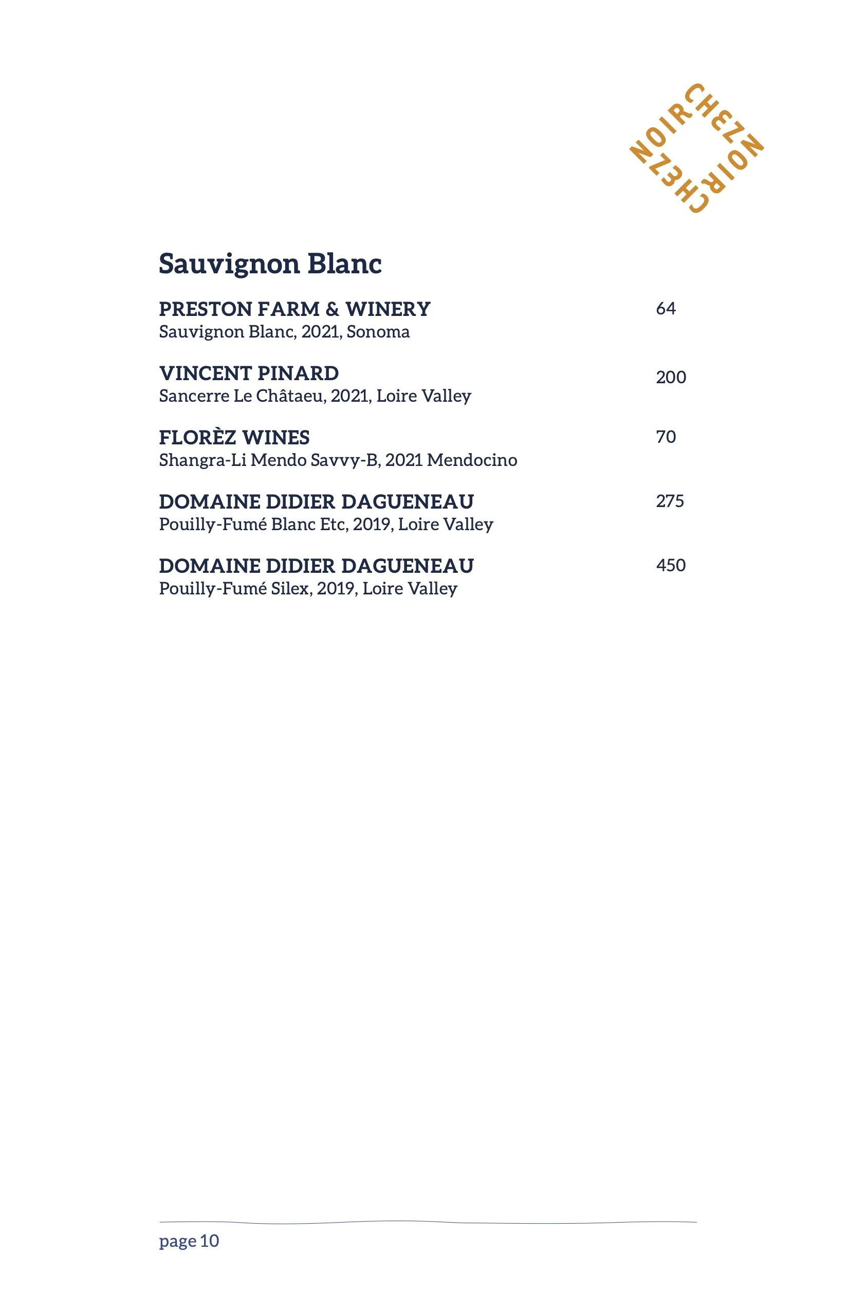 Menu — Chez Noir | Carmel-by-the-Sea, CA