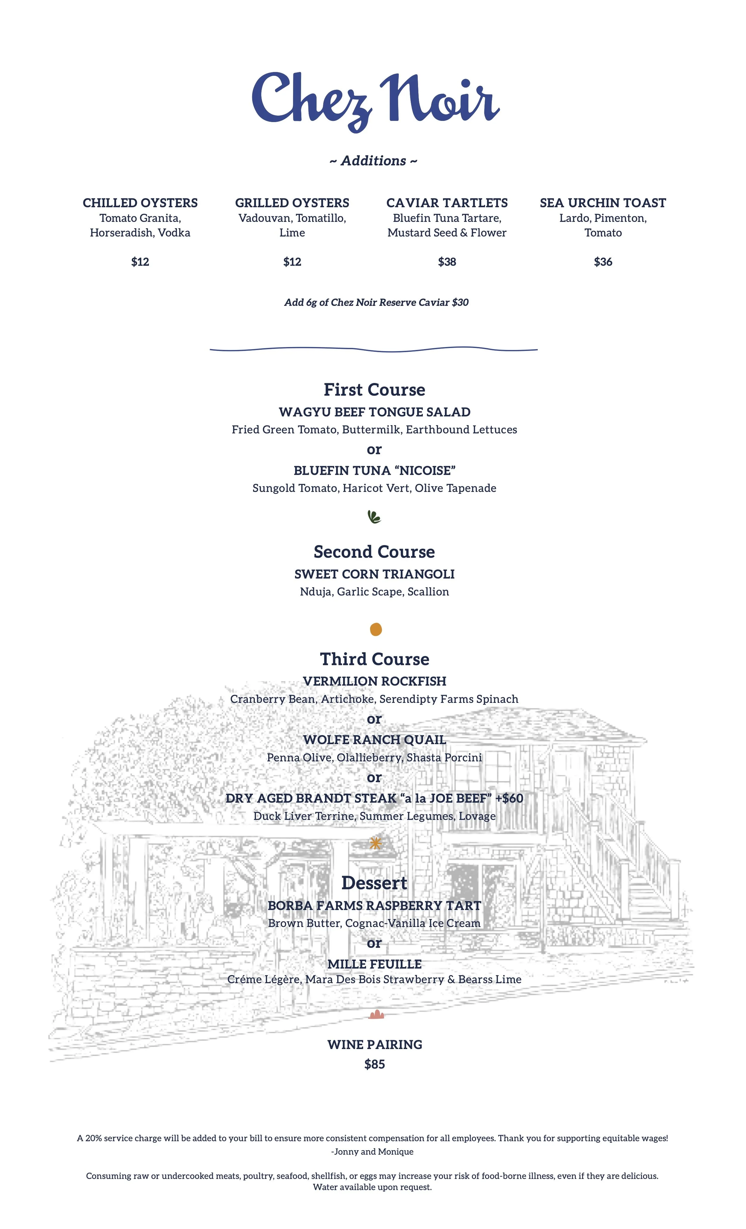 Menu — Chez Noir | Carmel-by-the-Sea, CA