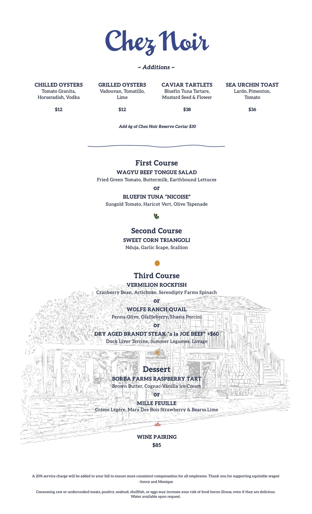 Menu — Chez Noir | Carmel-by-the-Sea, CA